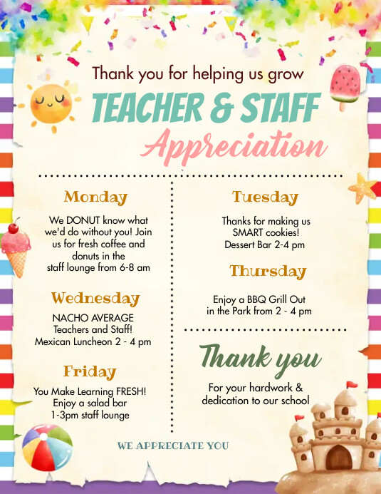 Summer Teacher Appreciation Itinerary Templat | PosterMyWall