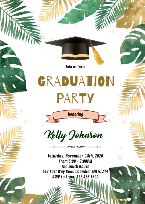 Summer tropical graduation invitation Template | PosterMyWall