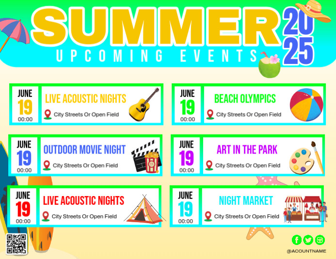 SUMMER UPCOMING EVENTS 2025 SCHEDULE Template | PosterMyWall