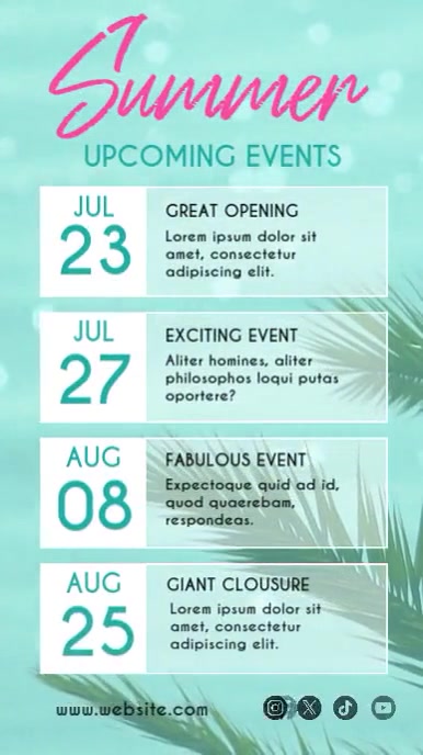 Plantilla de Summer Upcoming Events Schedule Video Flyer | PosterMyWall