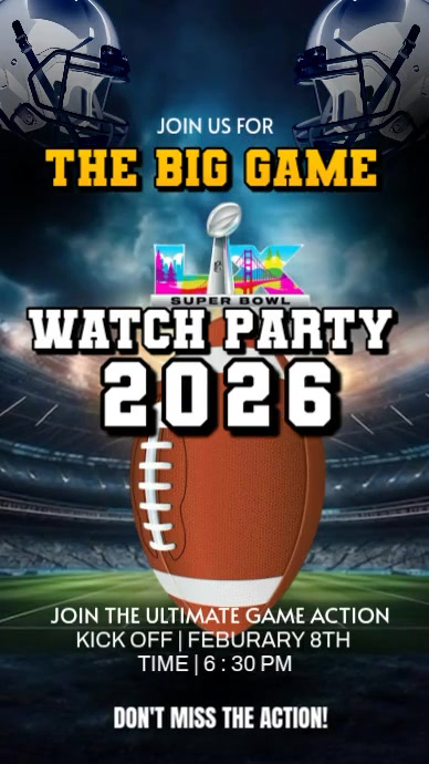 Plantilla de SUNDAY 8 FEBRUARY super bowl 60 watch party | PosterMyWall