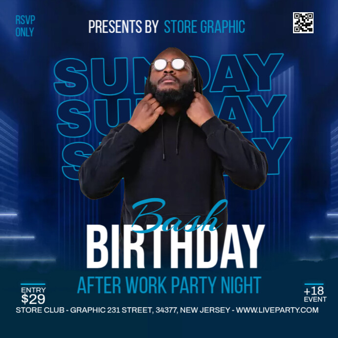 Sunday Birthday Bash Ads Template | PosterMyWall