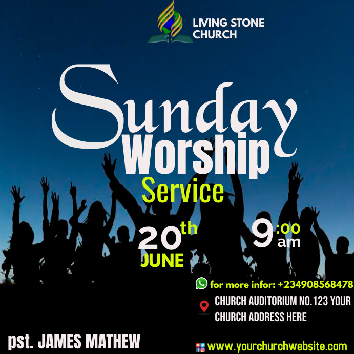 SUNDAY CHURCH SERVICE Template | PosterMyWall