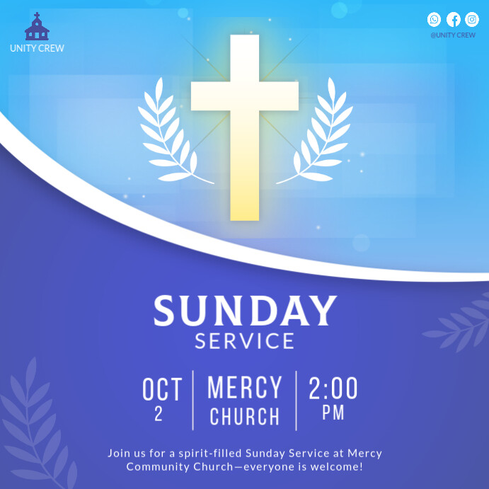 Sunday Church Service Invite Instagram Post Template | PosterMyWall