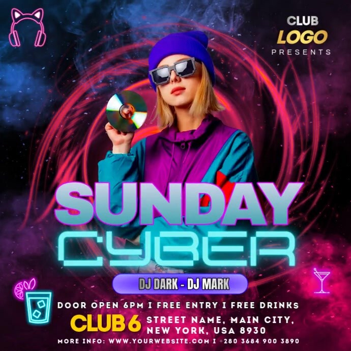 Sunday Cyber Night Party Template | PosterMyWall