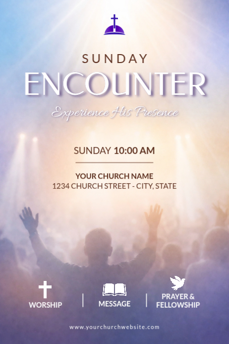 Sunday Encounter Worship Service Flyer Church Invitation Experience His ...