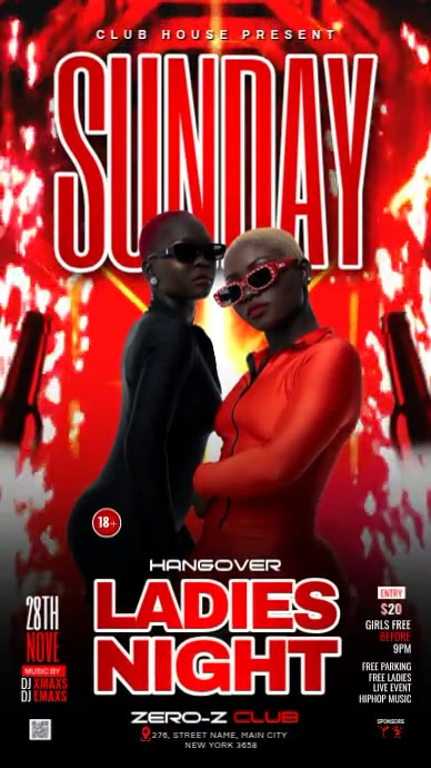 Plantilla de Sunday Hangover Ladies Night party | PosterMyWall