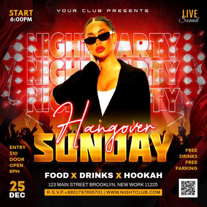 Sunday Hangover night party Template | PosterMyWall