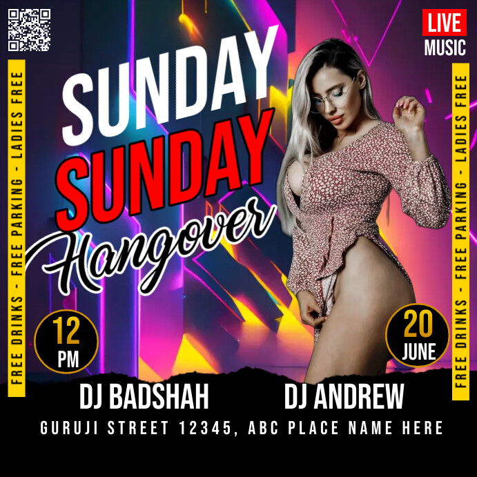 sunday hangover party club dj bar night Template | PosterMyWall