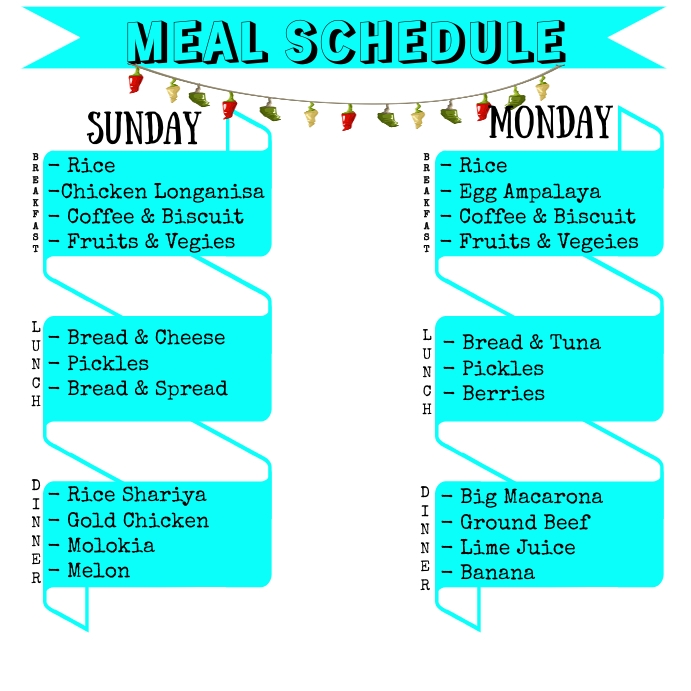 Copy of Sunday - Monday MEAL SCHEDULE | PosterMyWall