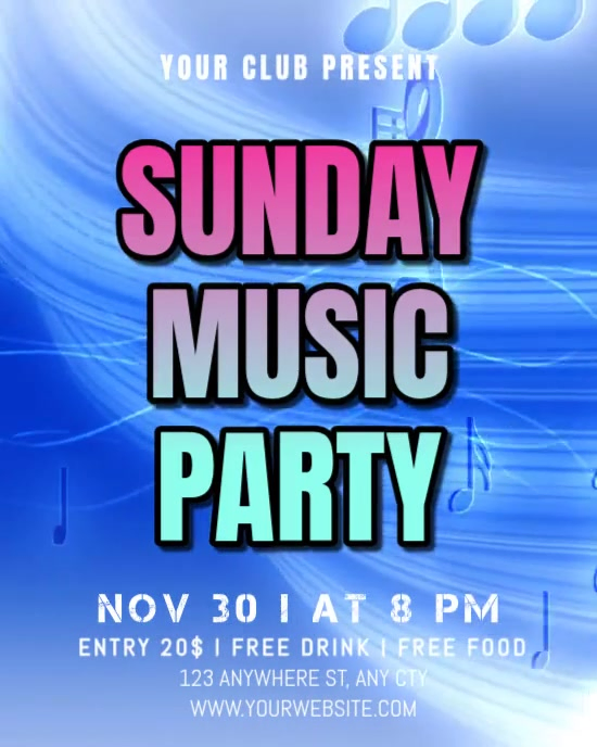 SUNDAY MUSIC PARTY Template | PosterMyWall