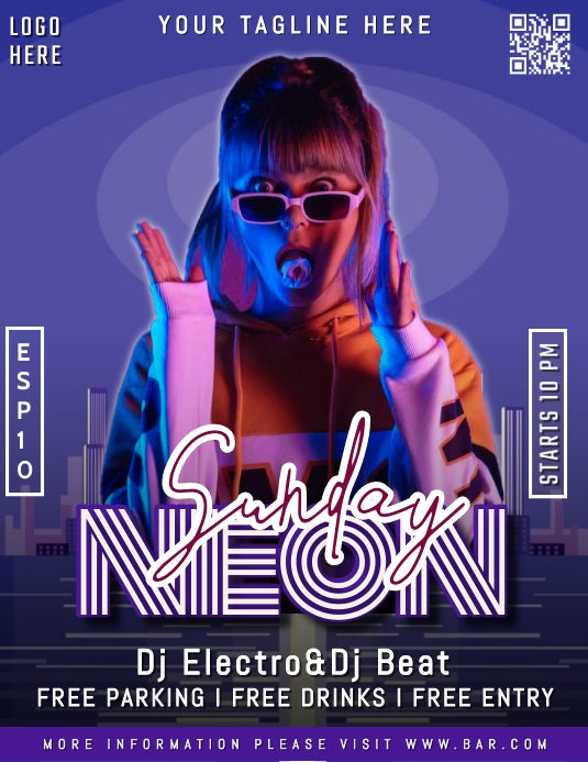 Sunday Neon Party Ads Template | PosterMyWall