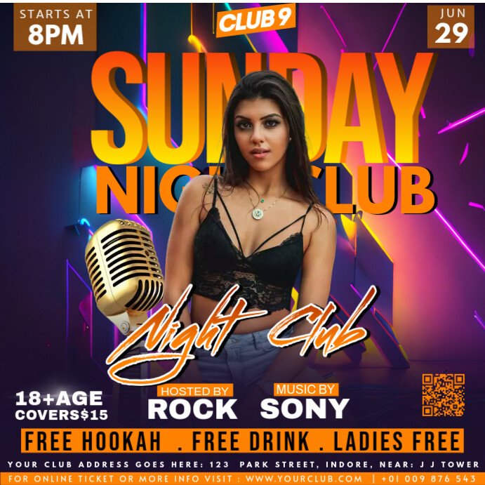 SUNDAY NIGHT CLUB Template | PosterMyWall