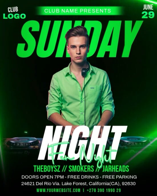 SUNDAY NIGHT CLUB EVENTS Template | PosterMyWall