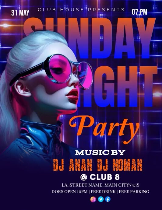 Sunday night club party video flyer Template | PosterMyWall
