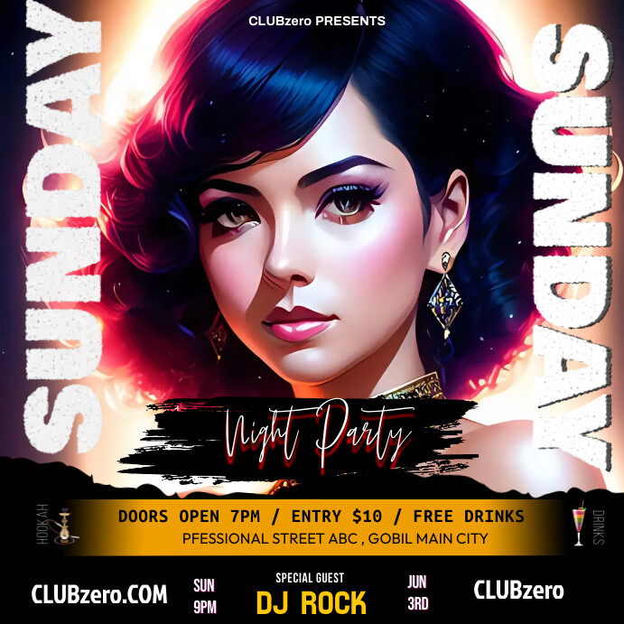 sunday night dj club party Template | PosterMyWall