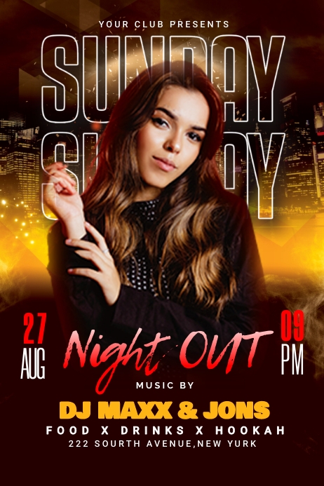 Sunday night out party flyer Templat | PosterMyWall
