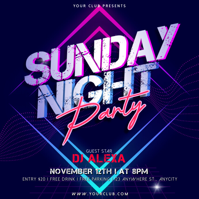 Plantilla de sunday night party | PosterMyWall