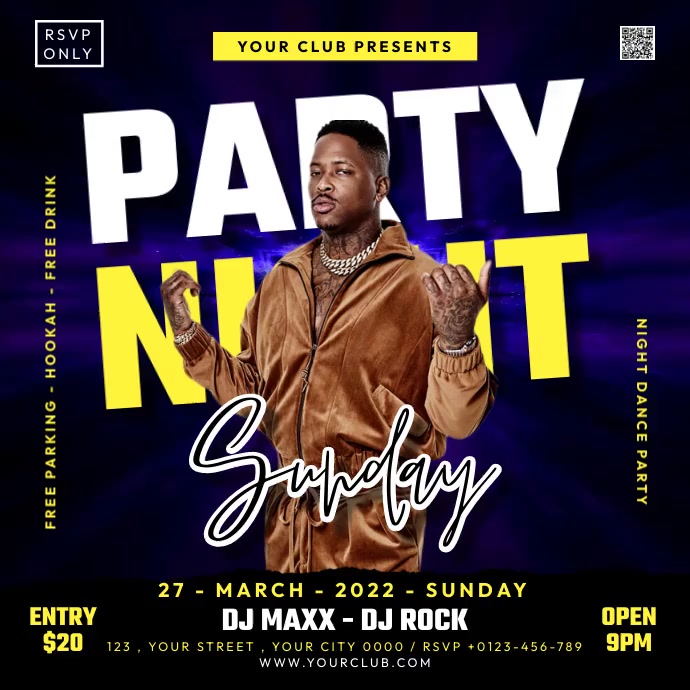 SUNDAY NIGHT PARTY Template | PosterMyWall