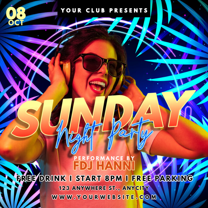 Plantilla de sunday night party | PosterMyWall