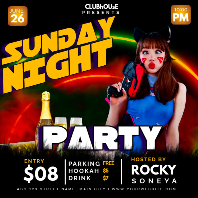 Plantilla de sunday night party | PosterMyWall