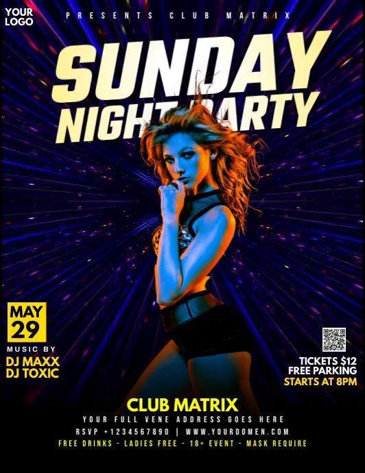 SUNDAY NIGHT PARTY Template | PosterMyWall
