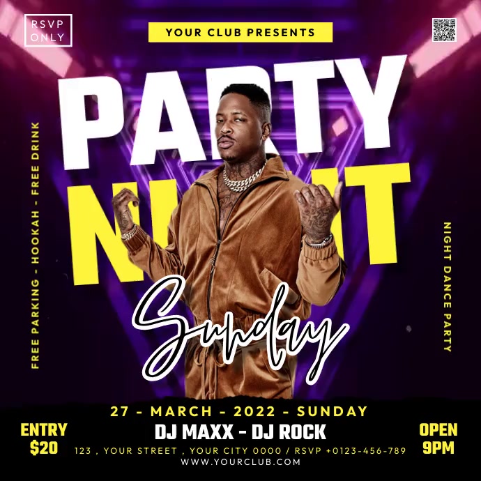SUNDAY NIGHT PARTY Template | PosterMyWall
