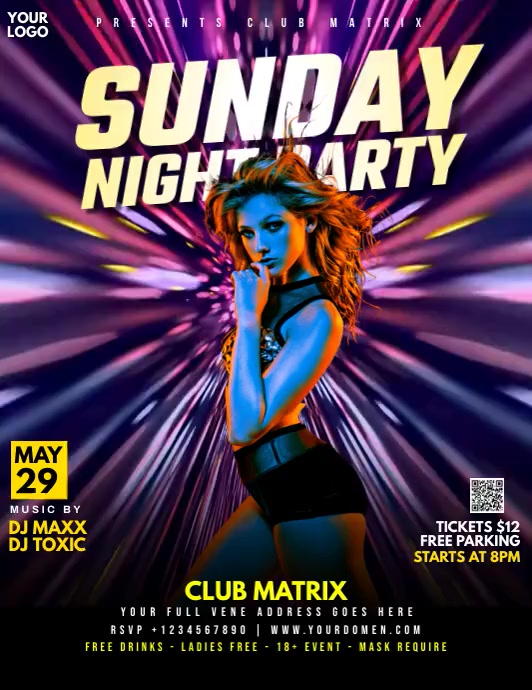 SUNDAY NIGHT PARTY Template | PosterMyWall