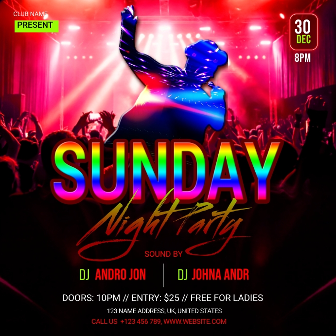 Sunday night party instagram post Template | PosterMyWall