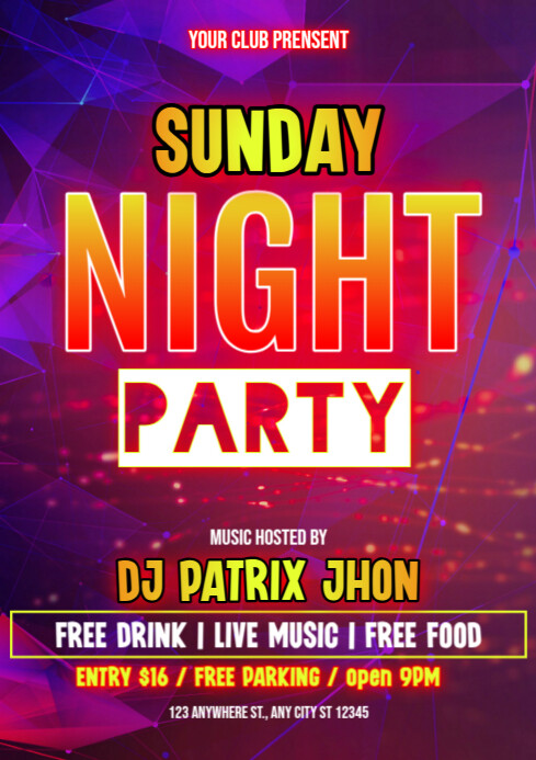 Sunday night party poster Template | PosterMyWall