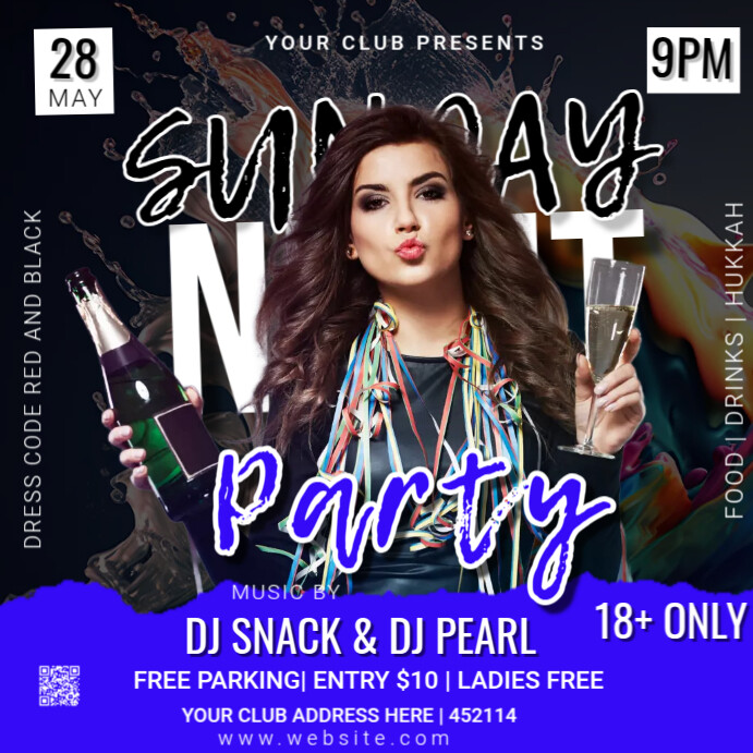 Sunday night party poster / ladies night Template | PosterMyWall