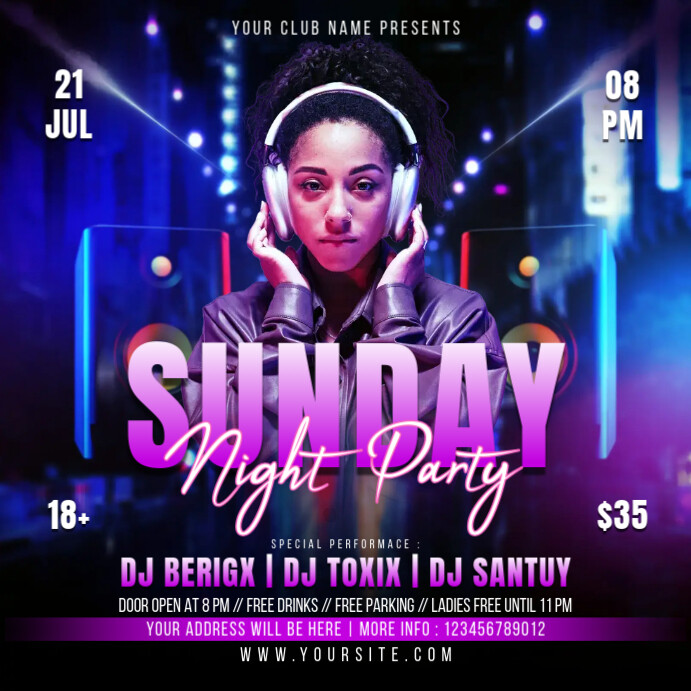 Sunday Night Party Social Media Post Template | PosterMyWall