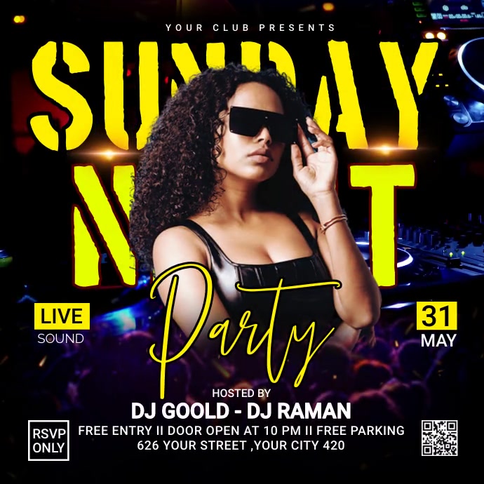 Sunday Night party video flyer Template | PosterMyWall