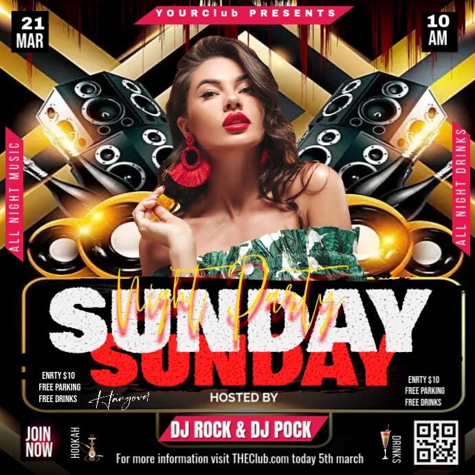 sunday party club dj bar night Template | PosterMyWall