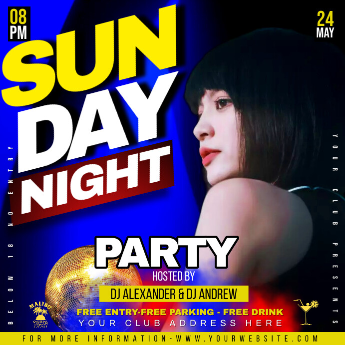 sunday party club dj bar night Template | PosterMyWall