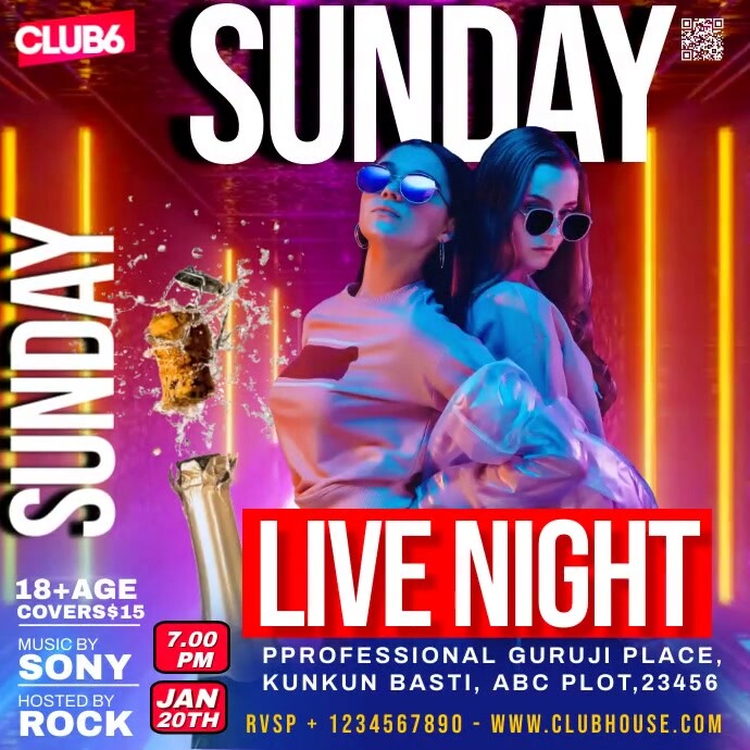 sunday party club dj bar night Template | PosterMyWall