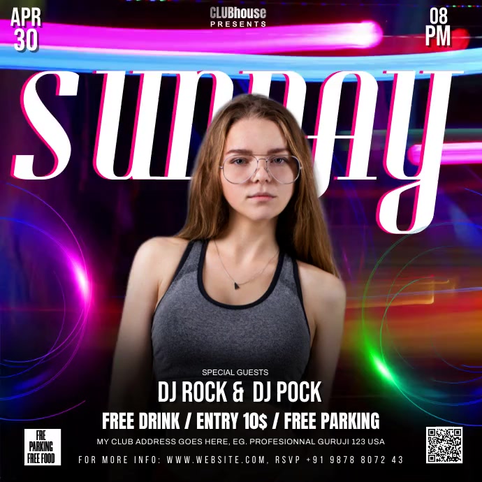 sunday party club dj bar night Template | PosterMyWall