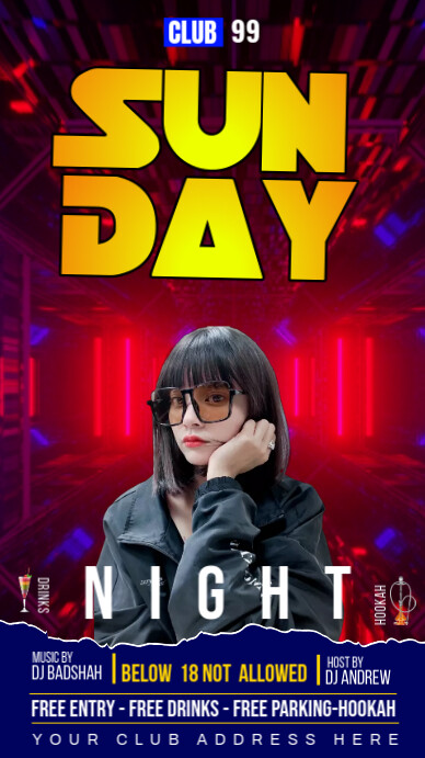 sunday party club dj bar night Template | PosterMyWall