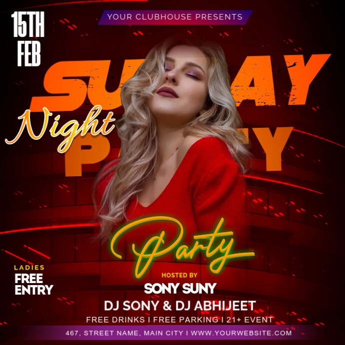 sunday party club dj bar night Template | PosterMyWall