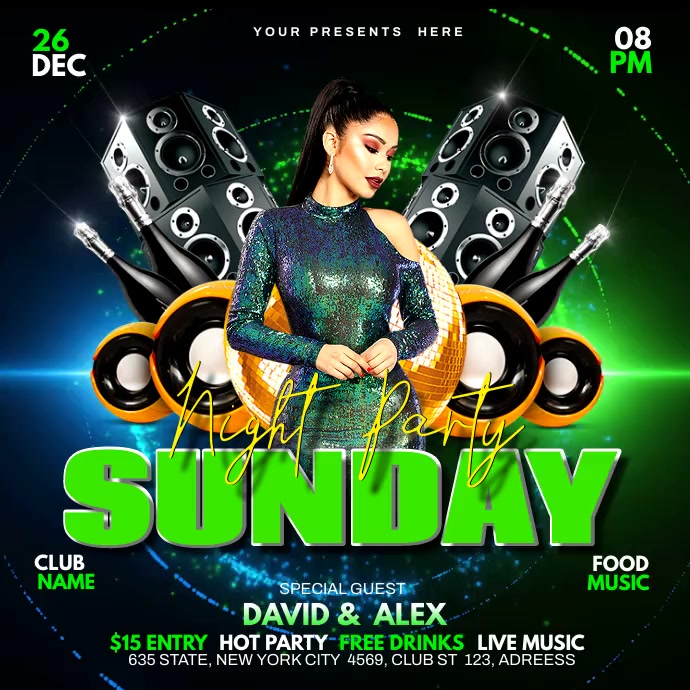 SUNDAY PARTY Template | PosterMyWall