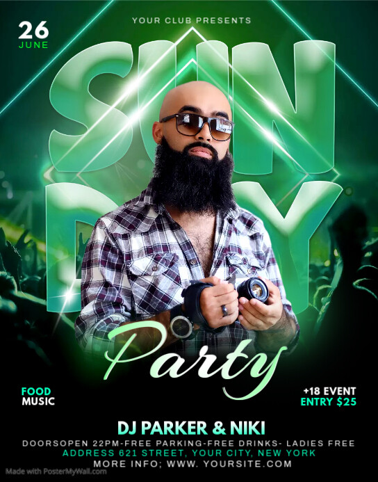SUNDAY PARTY Template | PosterMyWall