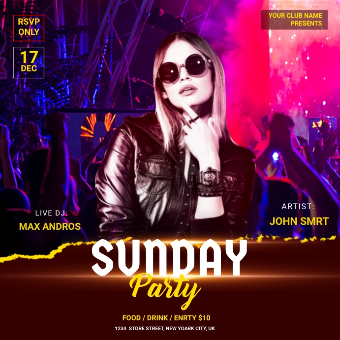 Sunday party instagram post Template | PosterMyWall