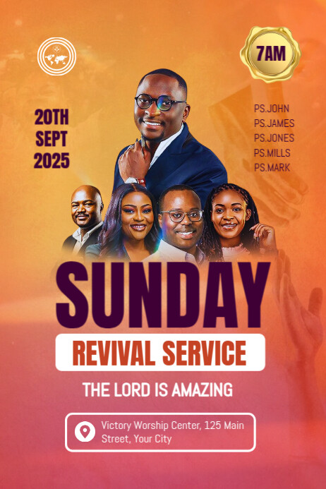 Sunday Revival Service Flyer Template – Editable Church Worship ...