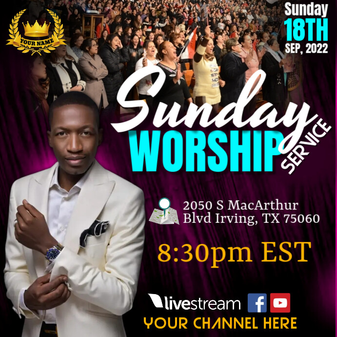 sunday service, church, conference, worship, Template | PosterMyWall