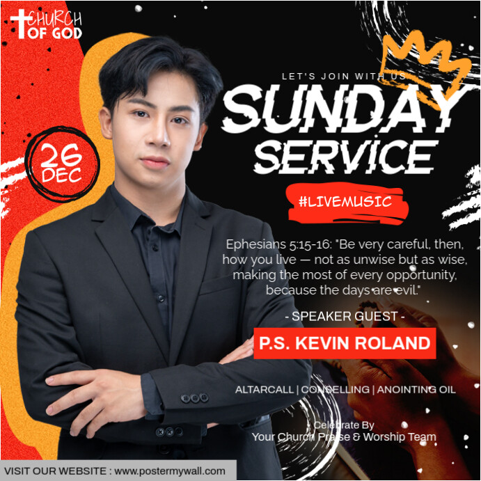 Sunday Service Black Elegant Pro Template | PosterMyWall