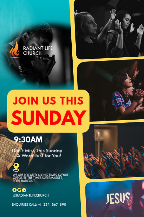 Sunday service poster Template | PosterMyWall