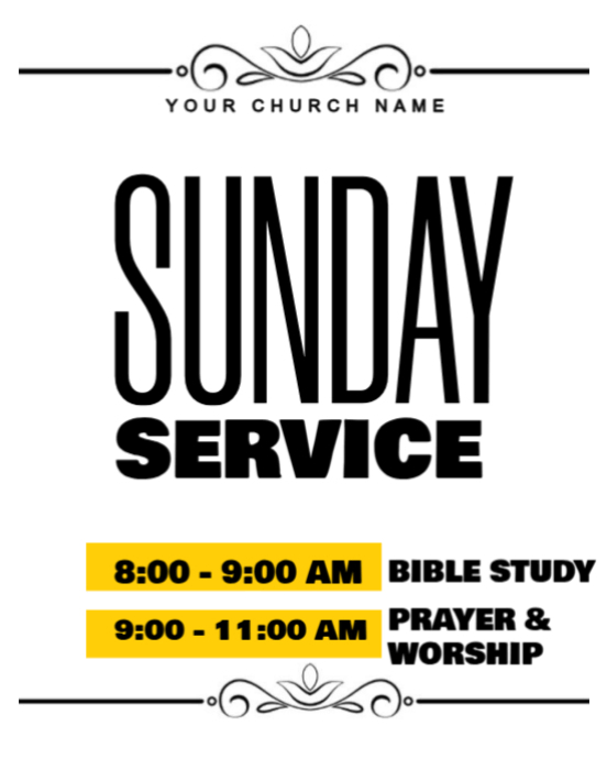 Plantilla de Sunday service schedule | PosterMyWall
