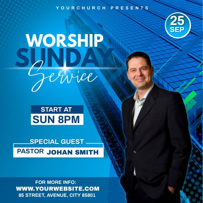 Sunday Service Worship Advert Template | PosterMyWall