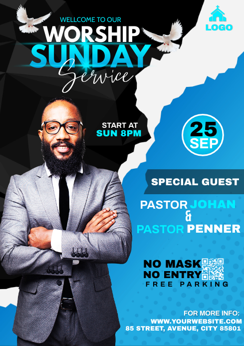 Sunday Service Worship Advert Template | PosterMyWall