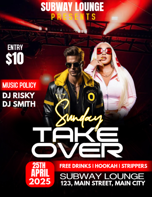 SUNDAY TAKE OVER PARTY Template | PosterMyWall